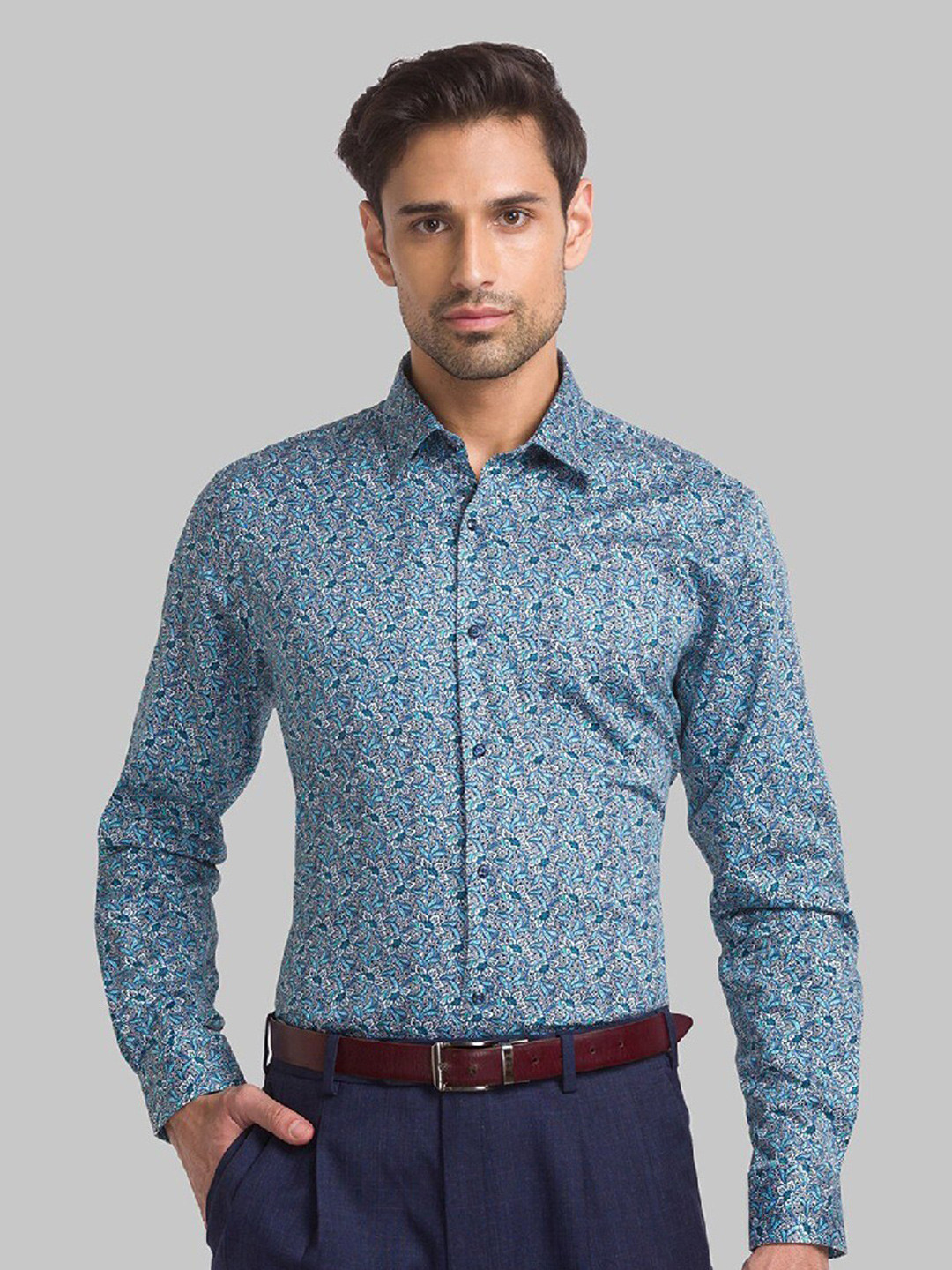 Buy Raymond Men Blue Floral Printed Pure Cotton Formal Shirt - Shirts ...