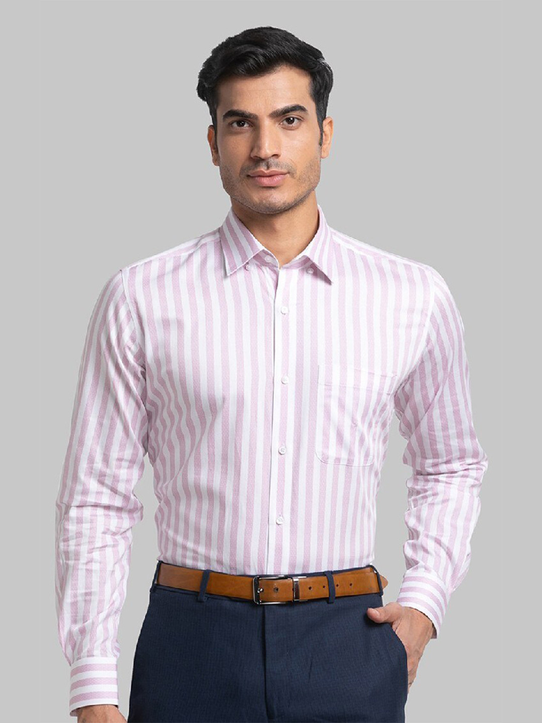 Buy Raymond Men Pink Striped Pure Cotton Casual Shirt - Shirts for Men ...