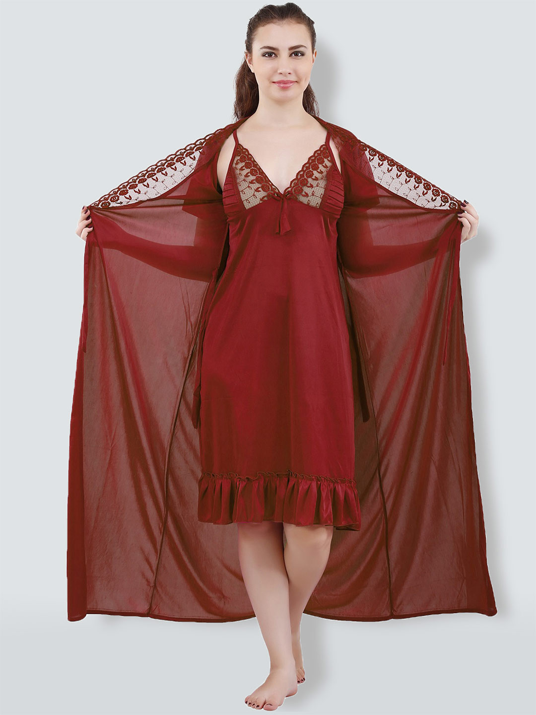 Buy Romaisa Maroon Maxi Nightdress - Nightdress for Women 20113110 | Myntra