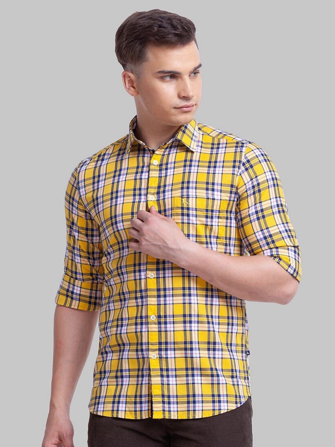 Buy Parx Men Yellow Slim Fit Tartan Checks Checked Casual Shirt ...