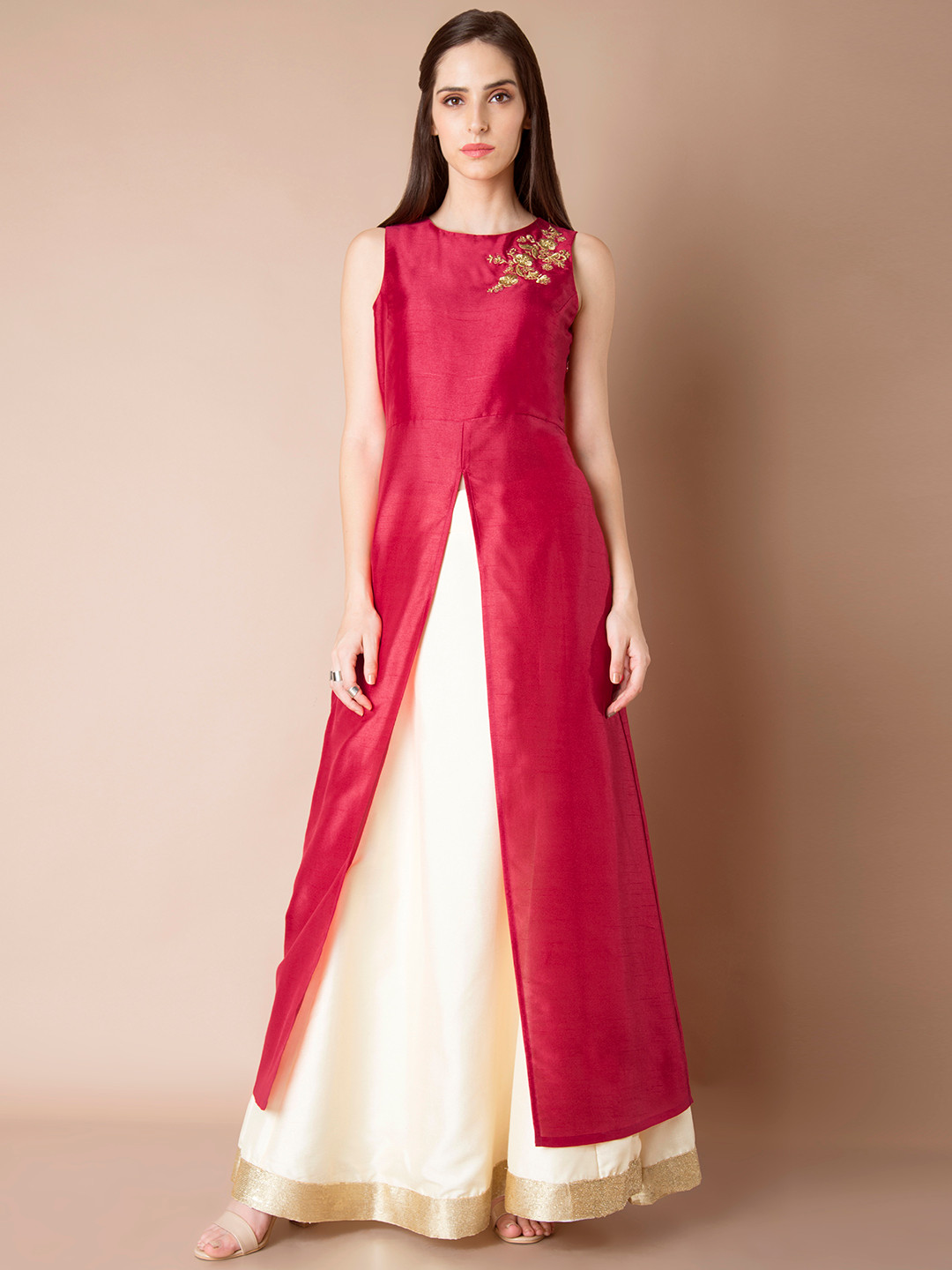 Buy INDYA Women Pink Solid A Line High Slit Kurta - Kurtas for Women ...