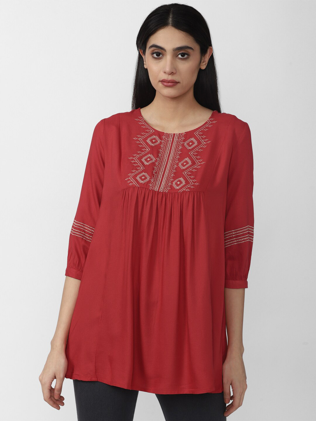 Buy Van Heusen Woman Red & White Embroidered Tunic - Tunics for Women ...