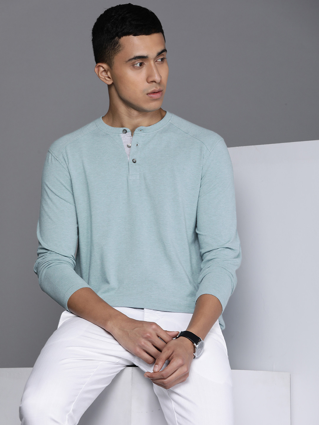 Buy Kenneth Cole Men Blue Solid Henley Neck T Shirt - Tshirts for Men ...