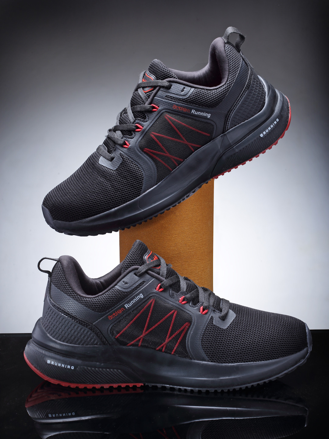 Buy Action Men Black & Red Mesh Running Non Marking Sports Shoes ...