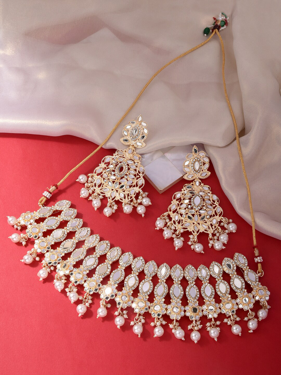 Buy Fida Women Gold Plated & Toned Off White Artificial Stones And ...