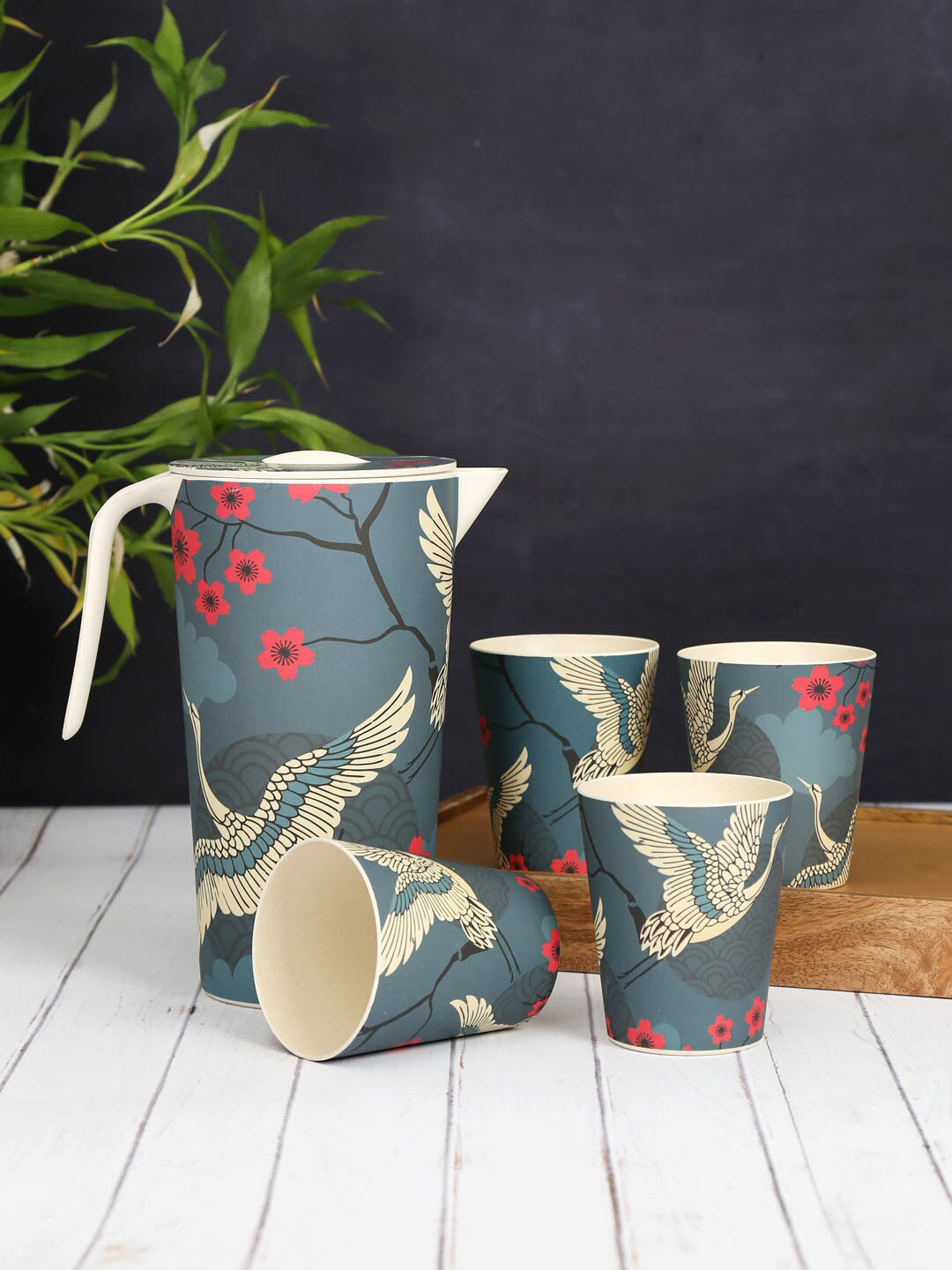 Buy India Circus By Krsnaa Mehta 5 Pieces Of Blue Printed Bamboo Jug ...