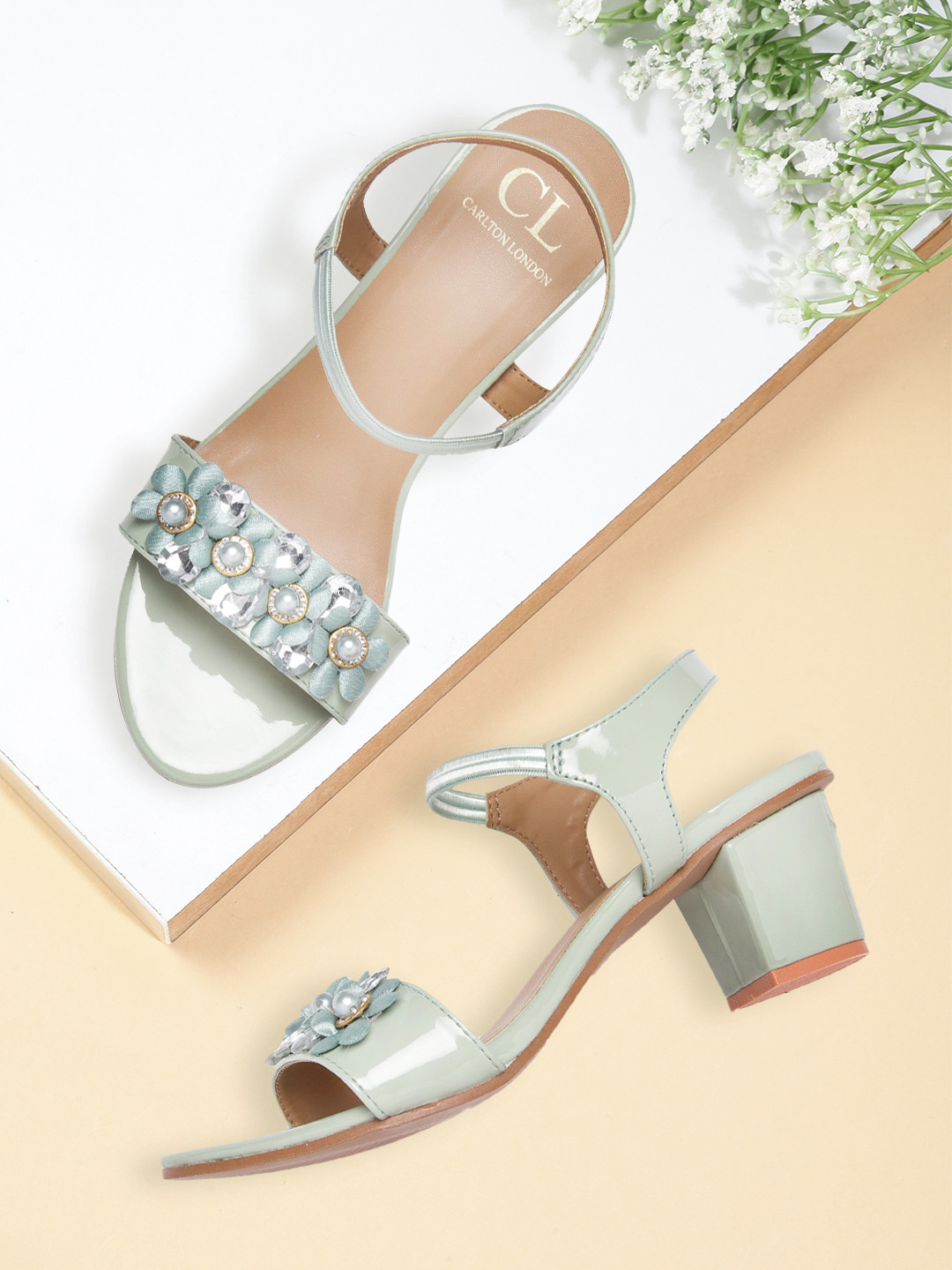 Buy Carlton London Sage Green Embellished Block Heels - Heels for Women ...