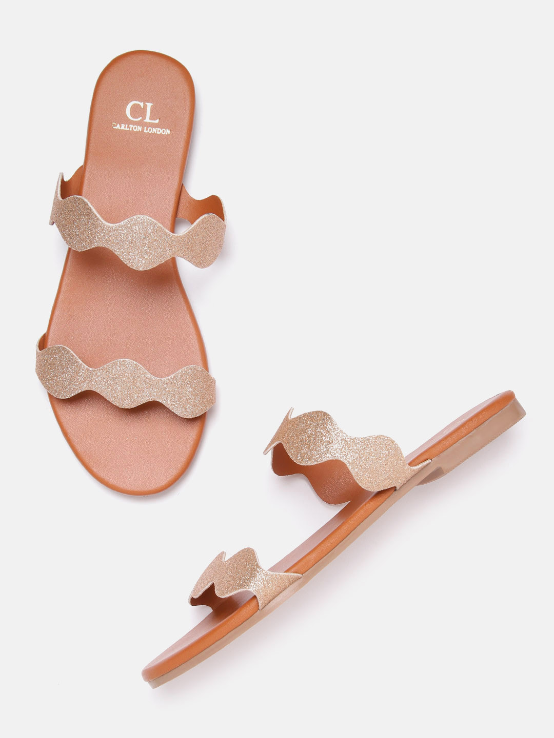 Buy Carlton London Women Rose Gold Toned Shimmer Open Toe Flats - Flats ...