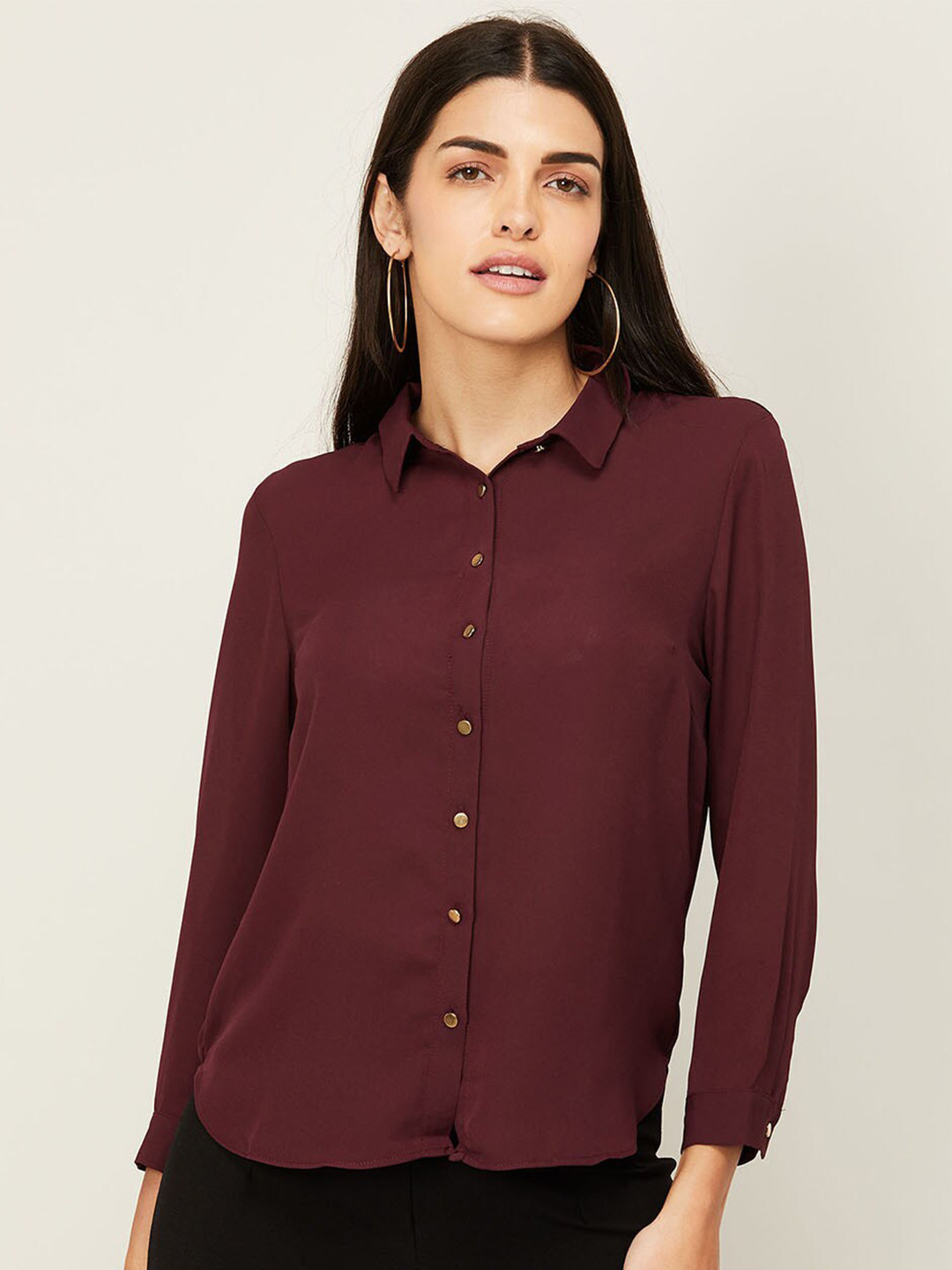 Buy CODE By Lifestyle Women Red Shirt Style Top - Tops for Women ...