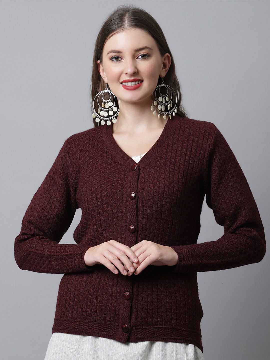 Buy Cantabil Women Maroon Cable Knit Cardigan - Sweaters for Women ...
