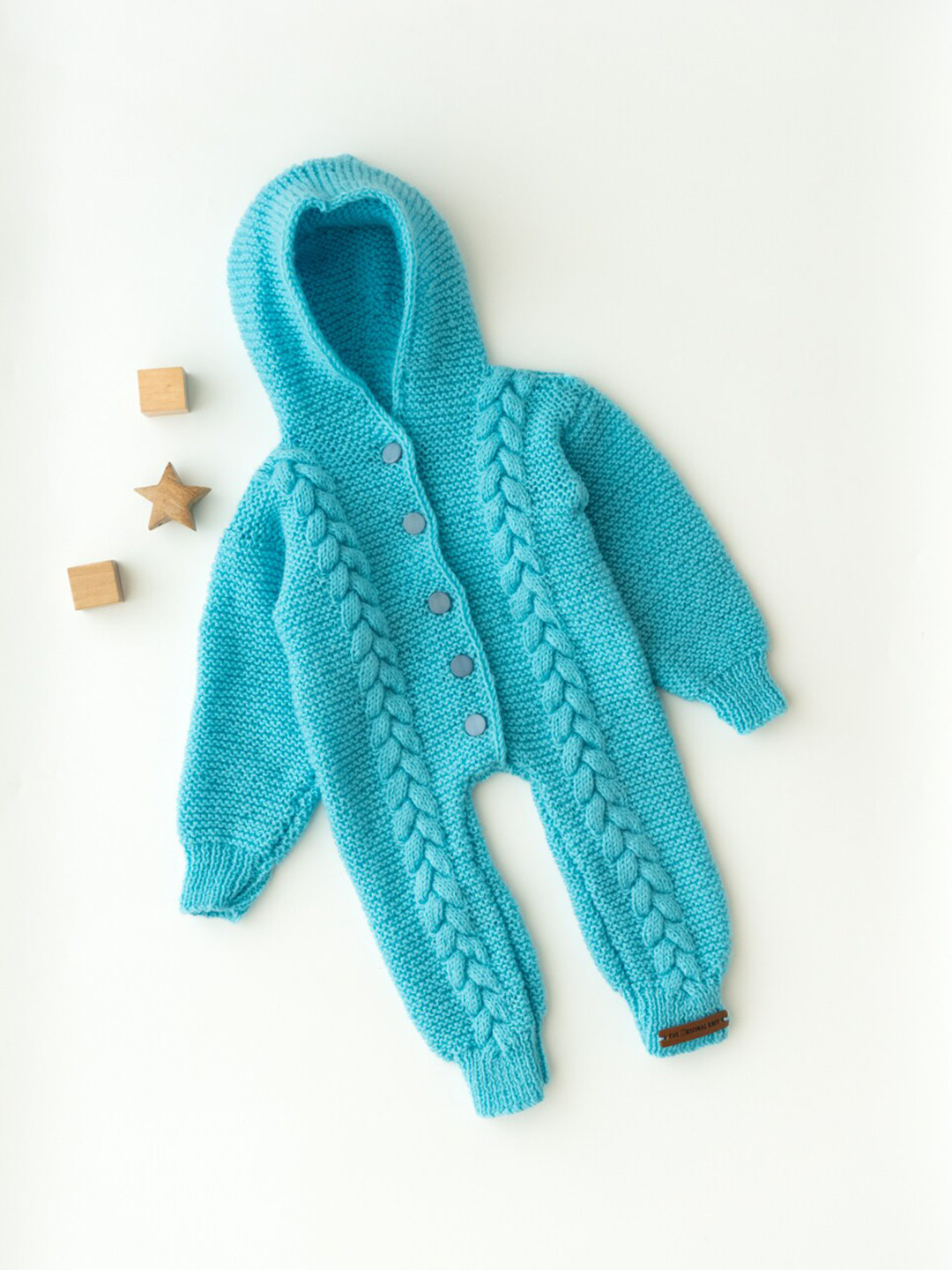 Buy The Original Knit Kids Blue Cable Knit Hooded Romper - Rompers for ...