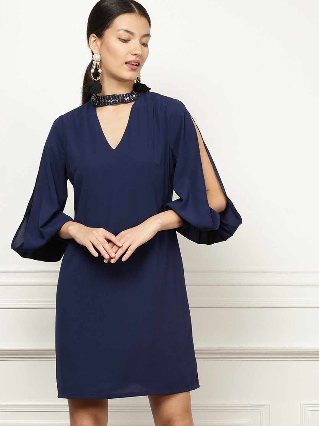 Buy All About You Women Navy Solid A Line Dress - Dresses for Women ...