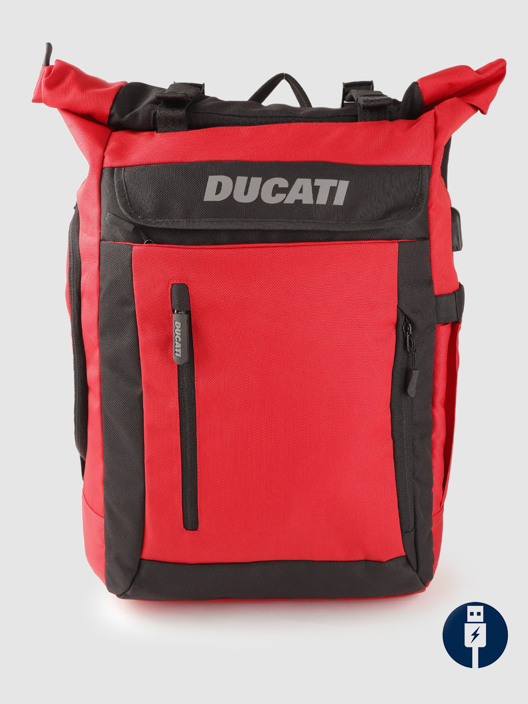 Buy Ducati Unisex Red & Black Colourblocked Backpack With Brand Logo ...