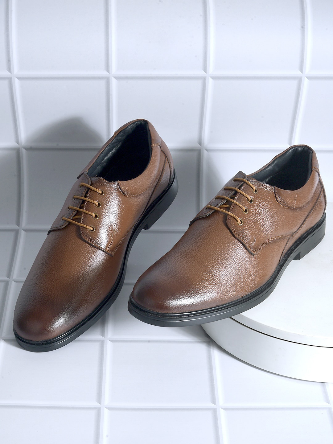 Buy Liberty Men Tan Brown Solid Leather Formal Derbys - Formal Shoes ...