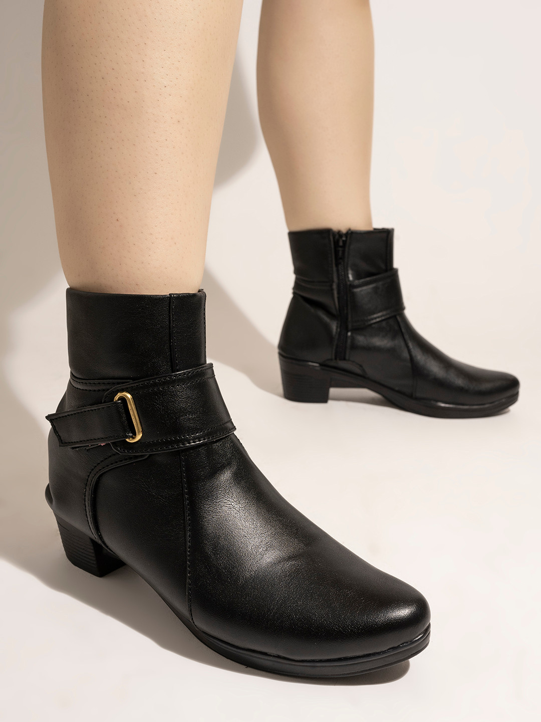 Buy Shoetopia Women Black Solid Block Heeled Boots - Boots for Women ...