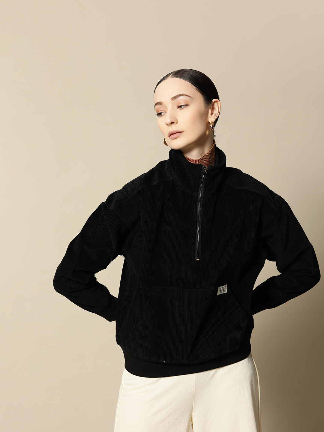 Buy BOWER Women Black Pure Cotton Solid Sweatshirt - Sweatshirts for ...