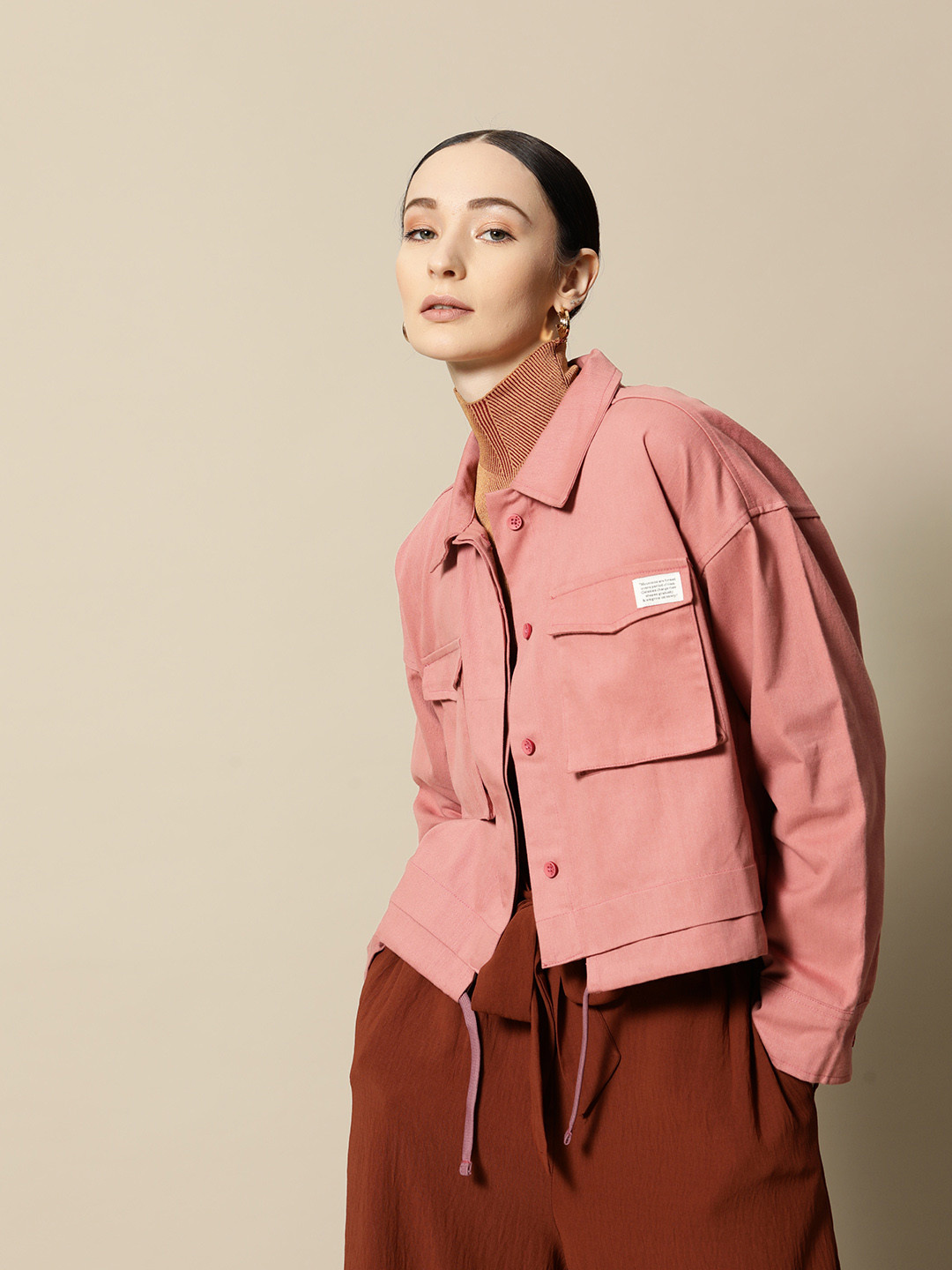 Buy BOWER Women Dusty Pink Solid Pure Cotton Tailored Jacket - Jackets ...