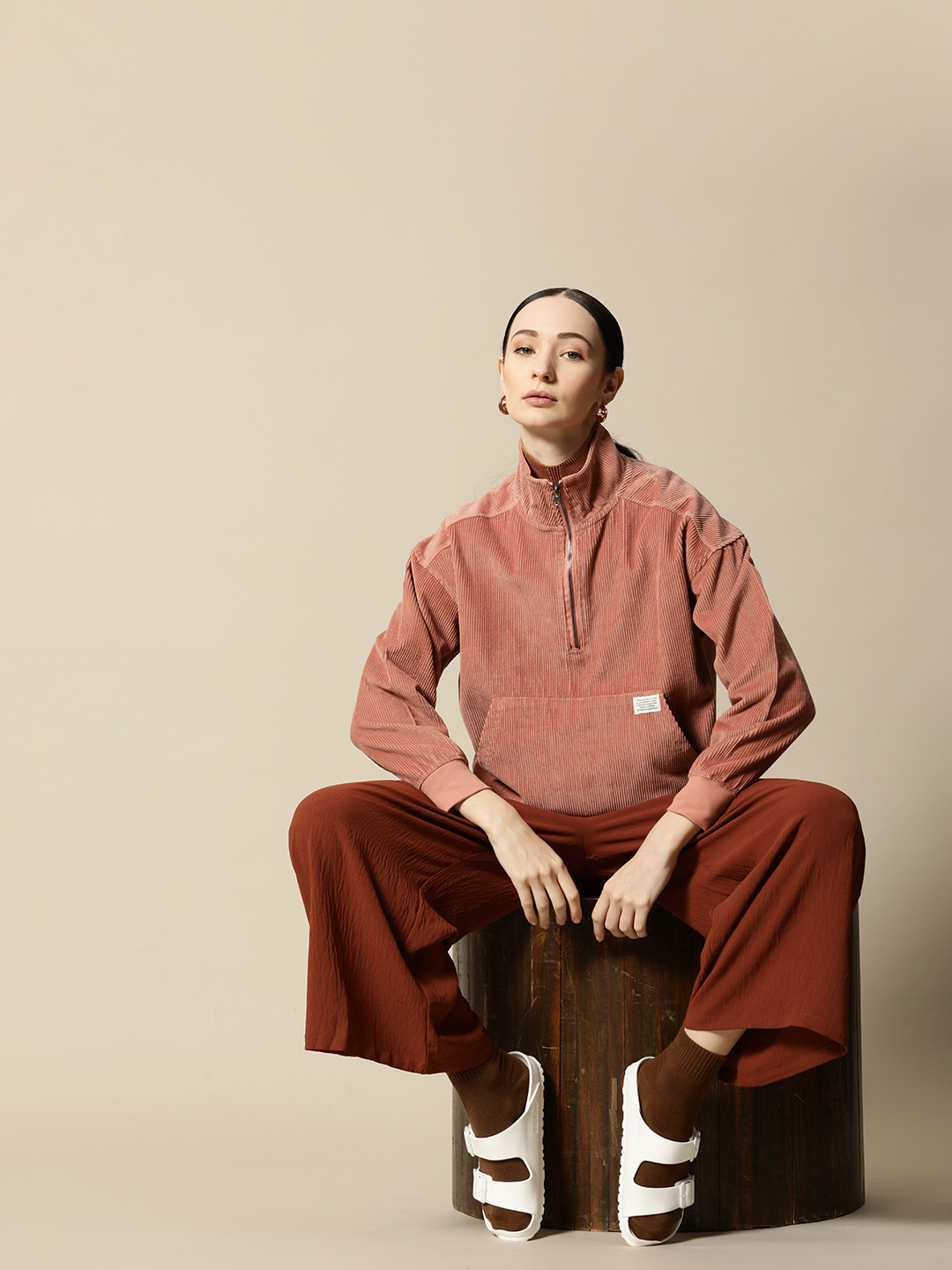 Buy BOWER Women Dusty Pink Pure Cotton Solid Sweatshirt - Sweatshirts ...