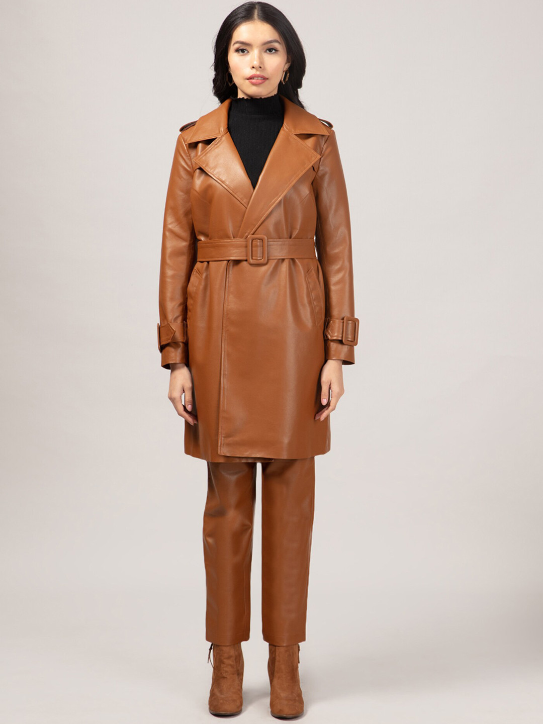 Buy 20Dresses Women Brown Solid Knee Length Overcoats - Coats for Women ...