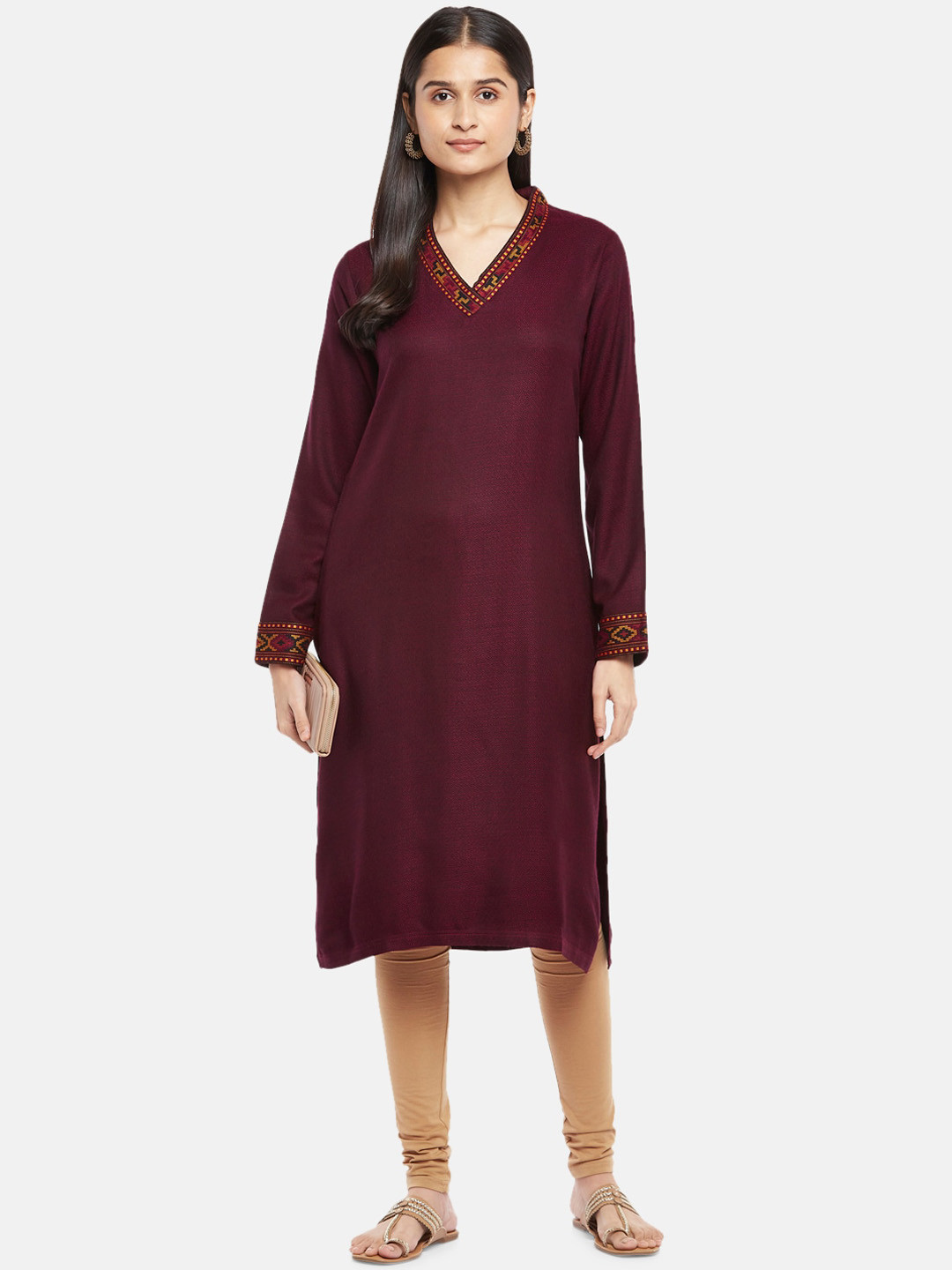 Buy RANGMANCH BY PANTALOONS Women Maroon Geometric Printed Kurta ...