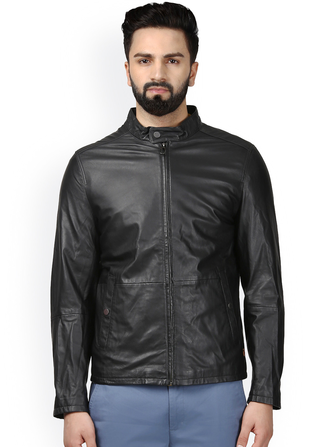 Buy Raymond Men Black Solid Leather Bomber - Jackets for Men 2013814 ...