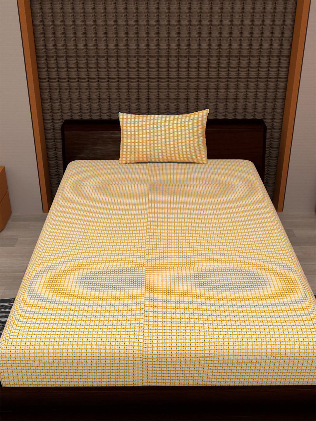 Buy Soumya Yellow Printed Cotton Single Bedcover With 1 Pillow Cover ...