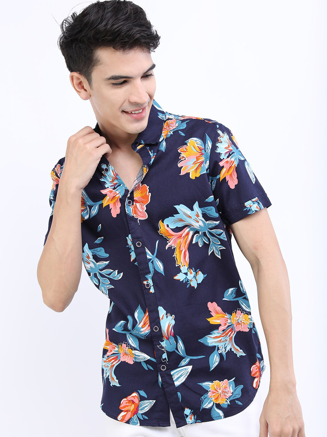 Buy HIGHLANDER Men Navy Blue Slim Fit Floral Printed Casual Shirt ...