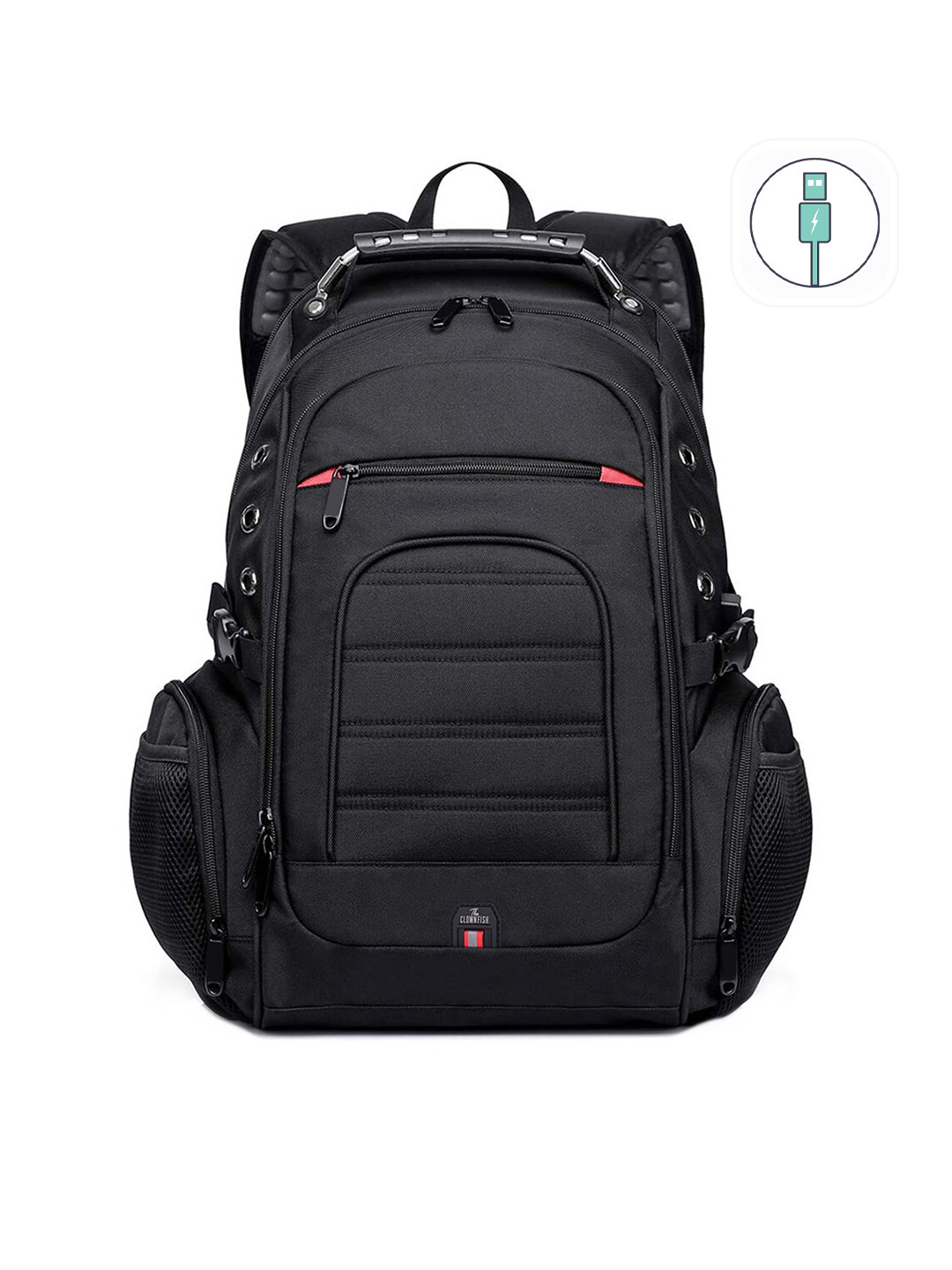 Buy THE CLOWNFISH Unisex Black Backpack With USB Charging Port ...