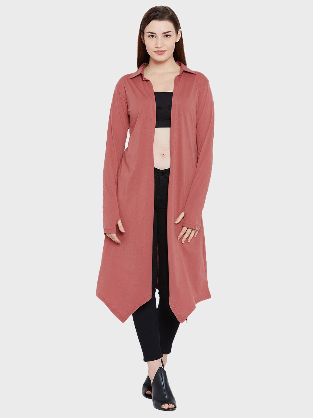 Buy Hypernation Women Rust Longline Cotton Shrug - Shrug for Women ...