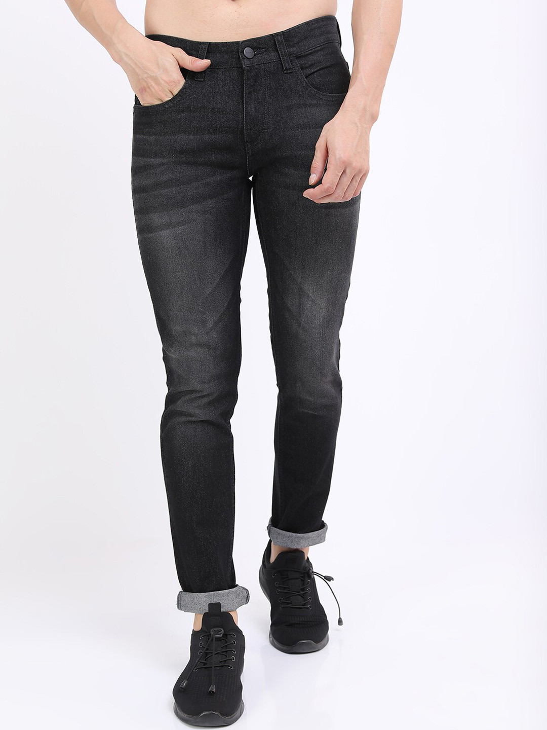 Buy KETCH Men Charcoal Slim Fit Light Fade Cotton Stretchable Jeans ...