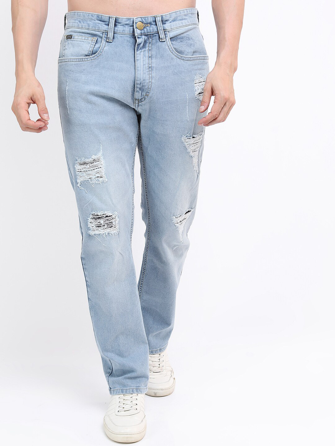 Buy KETCH Men Blue Straight Fit Highly Distressed Light Fade Jeans ...