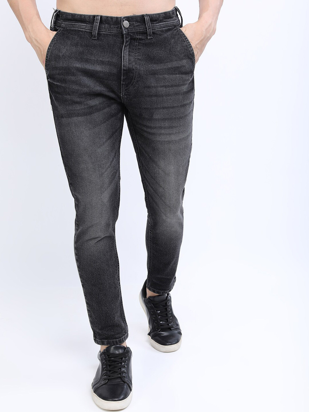 Buy KETCH Men Charcoal Slim Fit Clean Look Light Fade Cotton ...