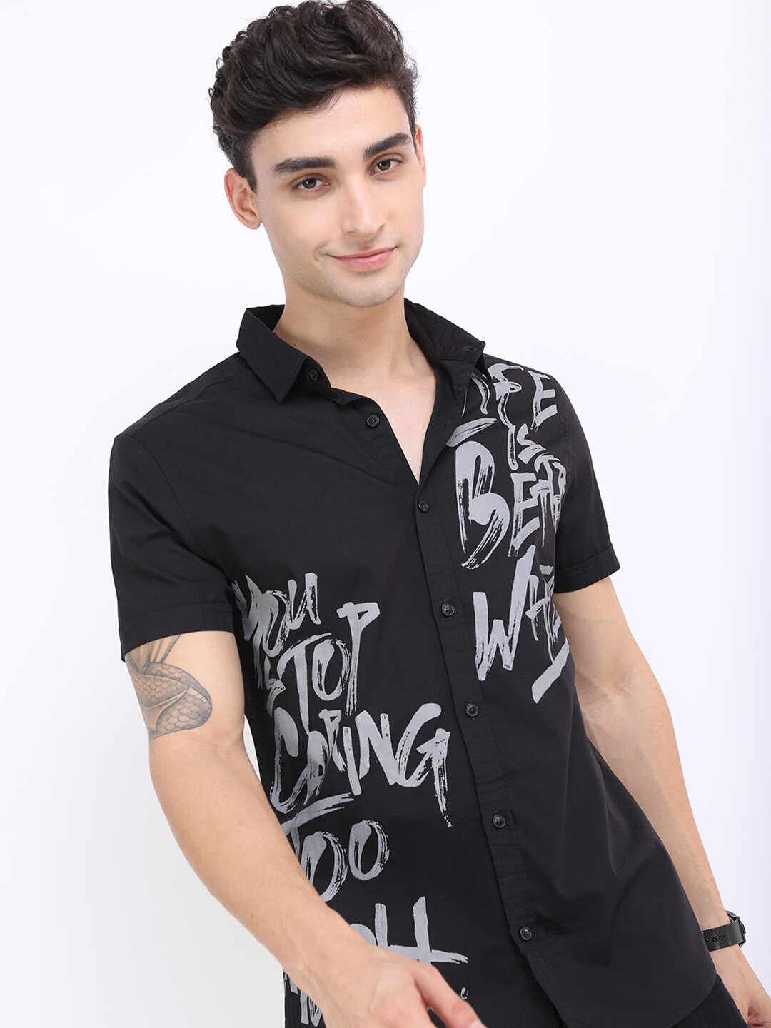 Buy KETCH Men Black Slim Fit Printed Casual Shirt - Shirts for Men ...