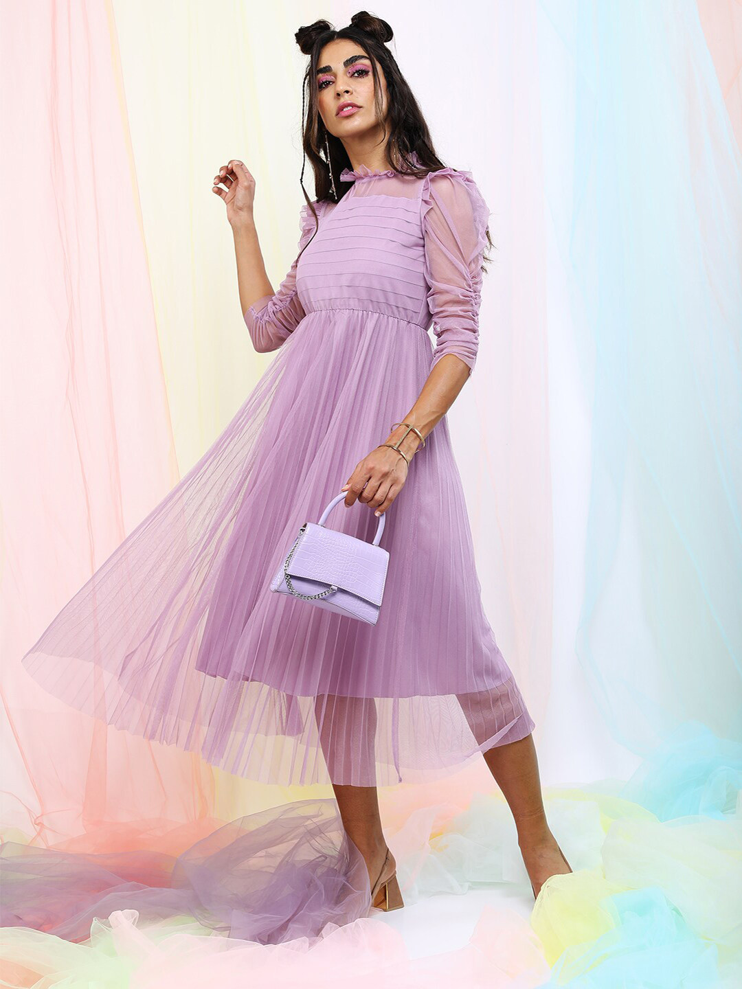 Buy Tokyo Talkies Women Purple Solid Polyester Midi Dress - Dresses for ...