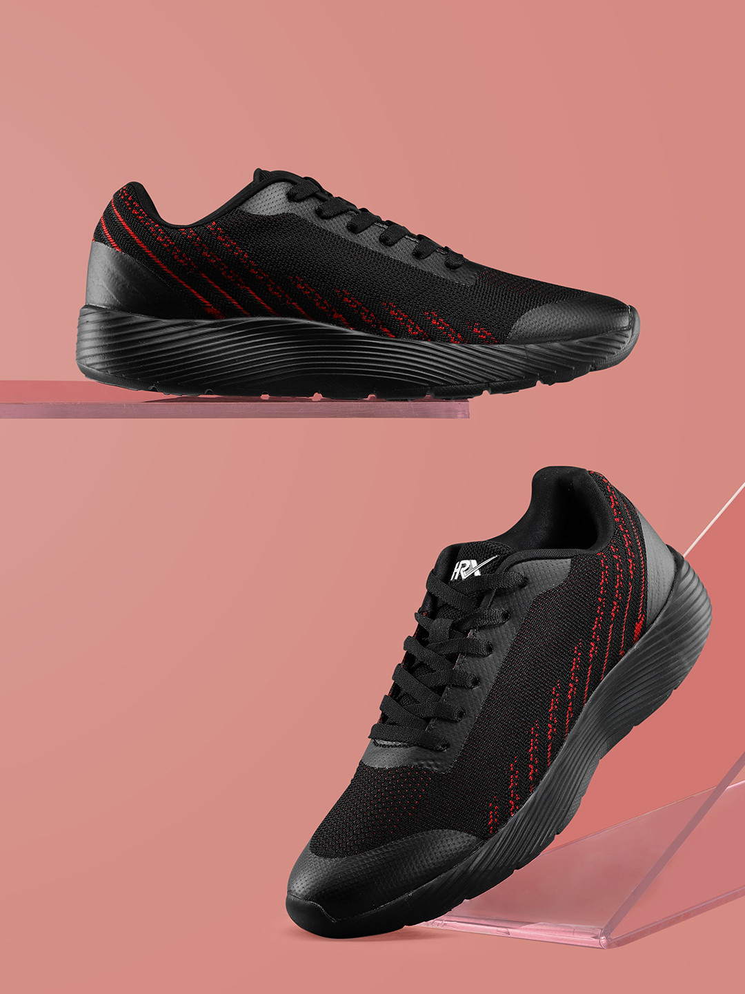 Buy HRX By Hrithik Roshan Men Black & Red Woven Design Sneakers ...