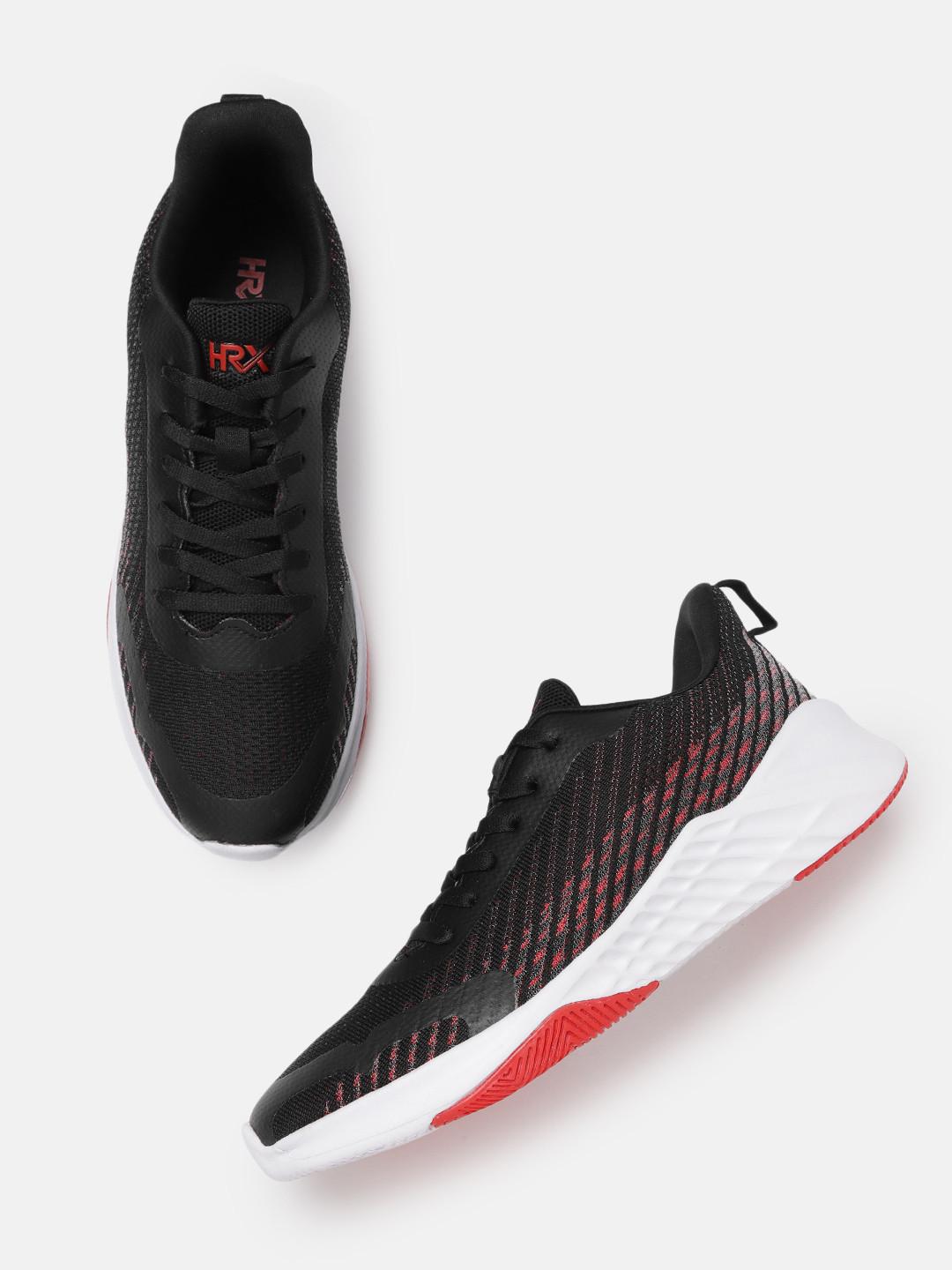 Buy HRX By Hrithik Roshan Men Black & Red Woven Design Sneakers ...