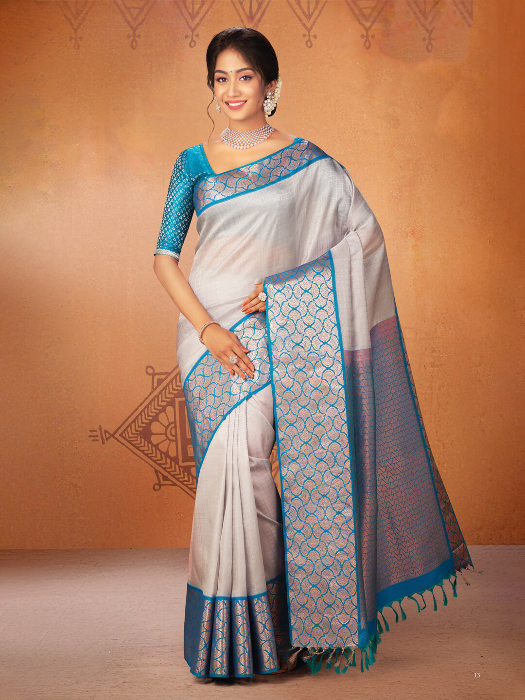 Buy SAMUDRIKA PATTU Grey & Blue Ethnic Motifs Zari Pure Silk ...