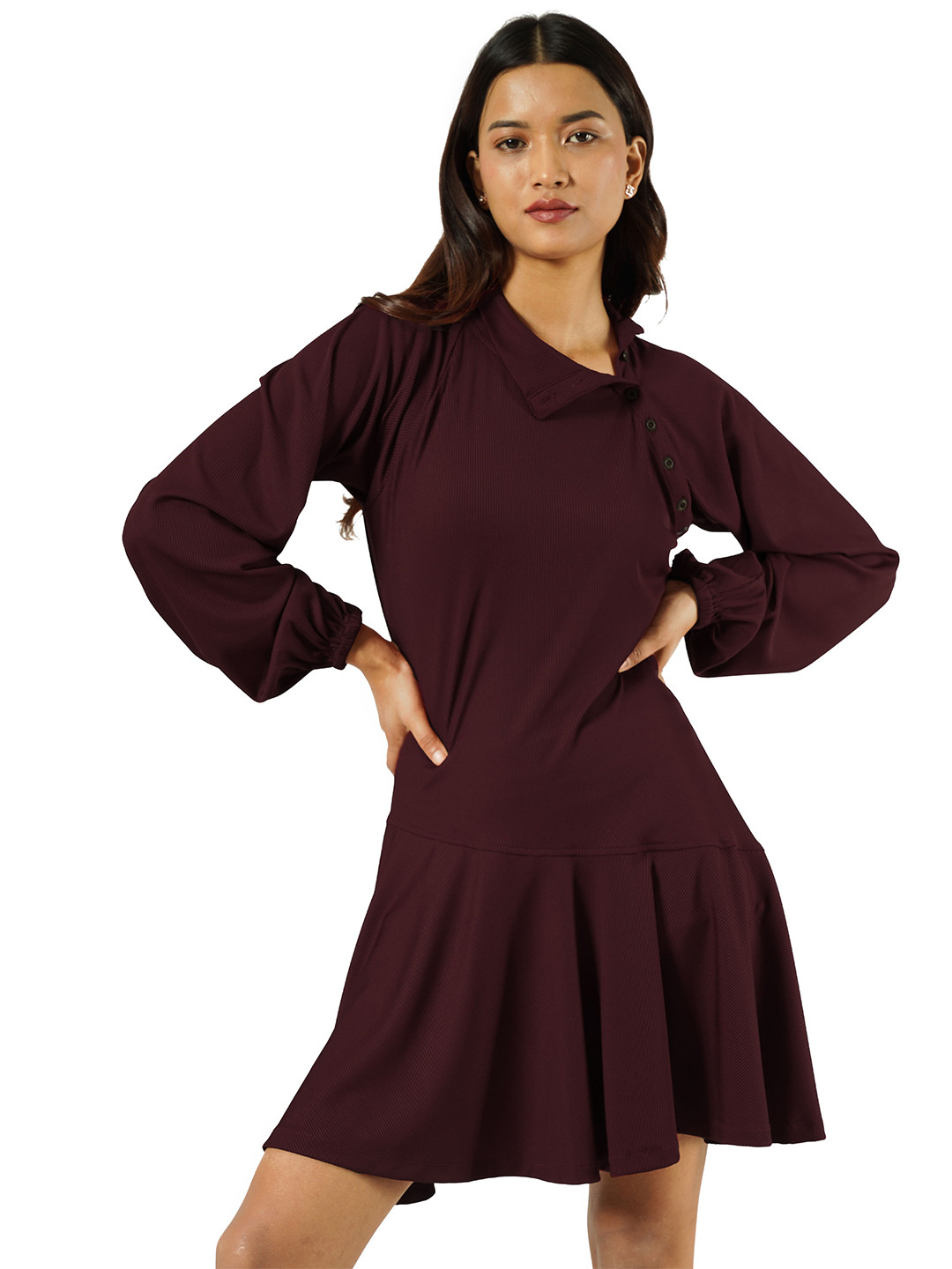 Buy Taurus Women Maroon Solid Fit & Flare Dress - Dresses for Women ...