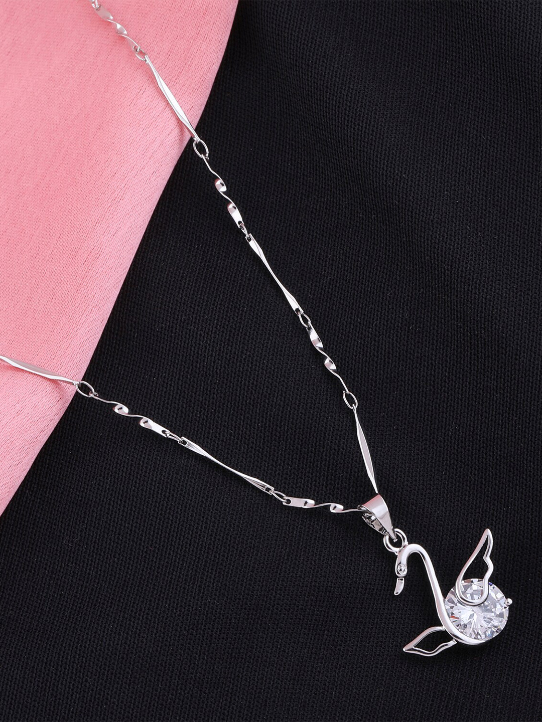 Buy Silver Shine Silver Plated American Diamond Chain - Necklace And ...
