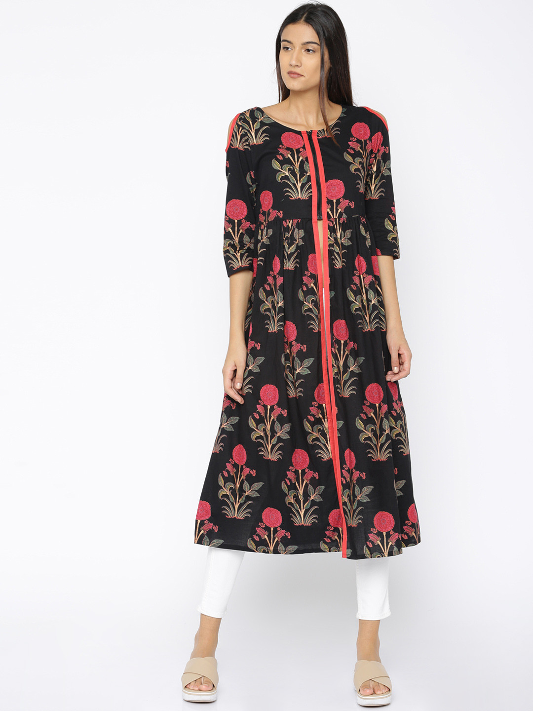 Buy Anouk Women Black Printed A Line Kurta - Kurtas for Women 2017205 ...