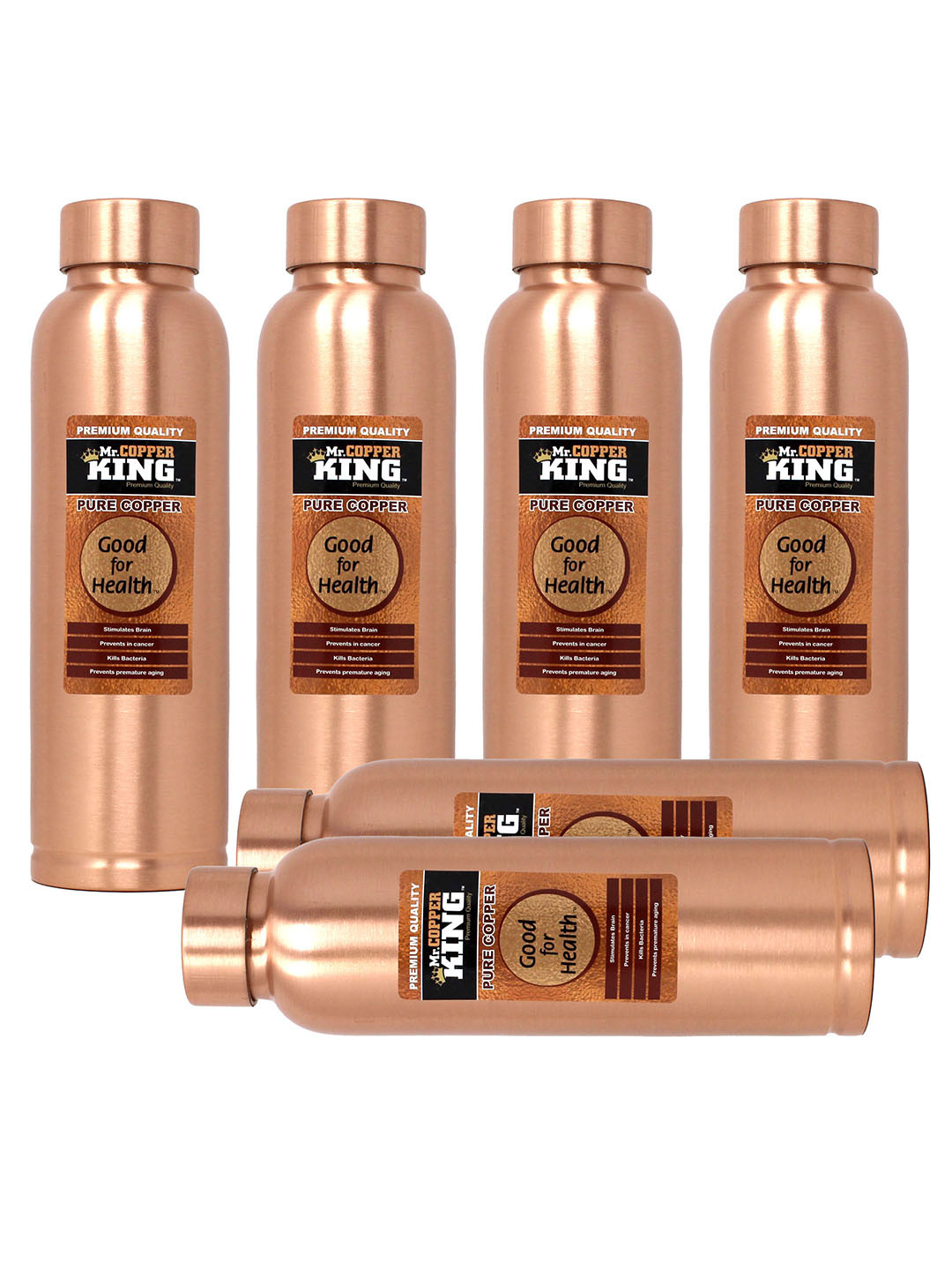 Buy MR. COPPER KING Brown Set Of 6 CU AQUA 1000 Copper Water Bottle ...