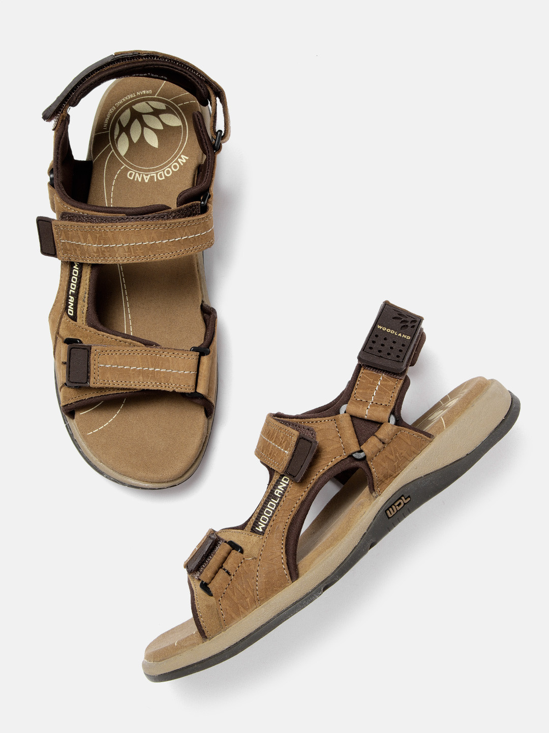 Buy Woodland Men Camel Brown Solid Leather Sandals - Sandals for Men ...