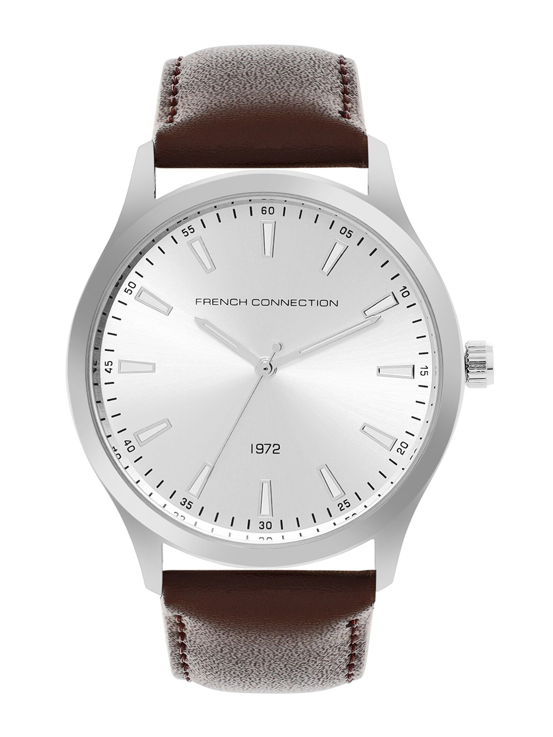 Buy French Connection Men Silver Toned Dial & Brown Leather Straps ...