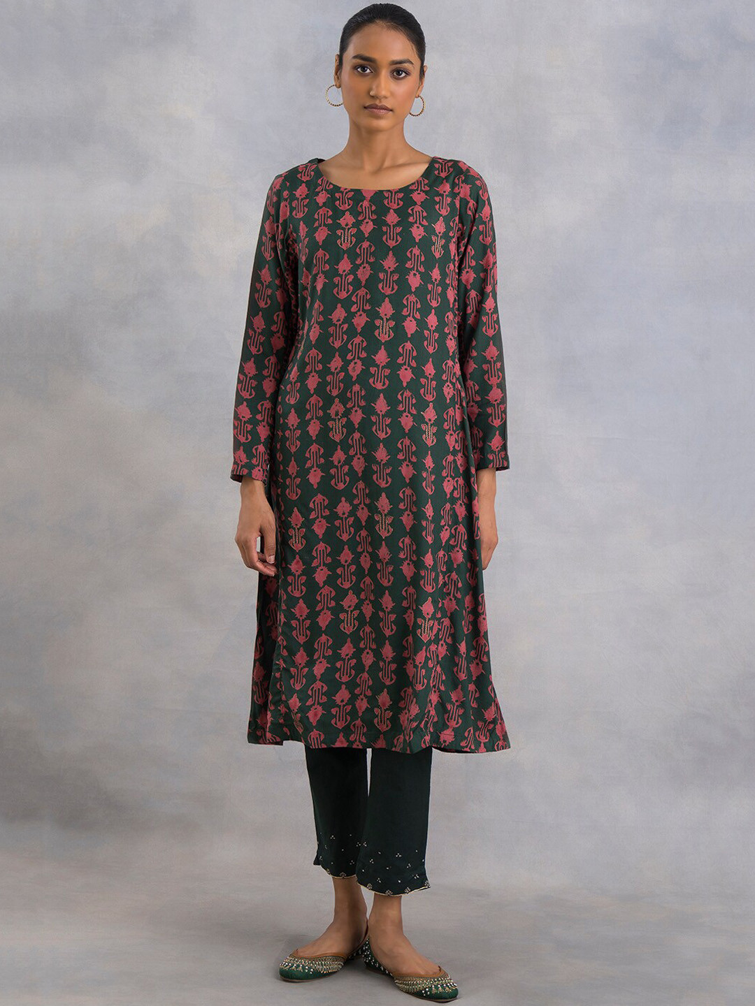 Buy W The Folksong Collection Women Green & Pink Printed Kurta - Kurtas ...