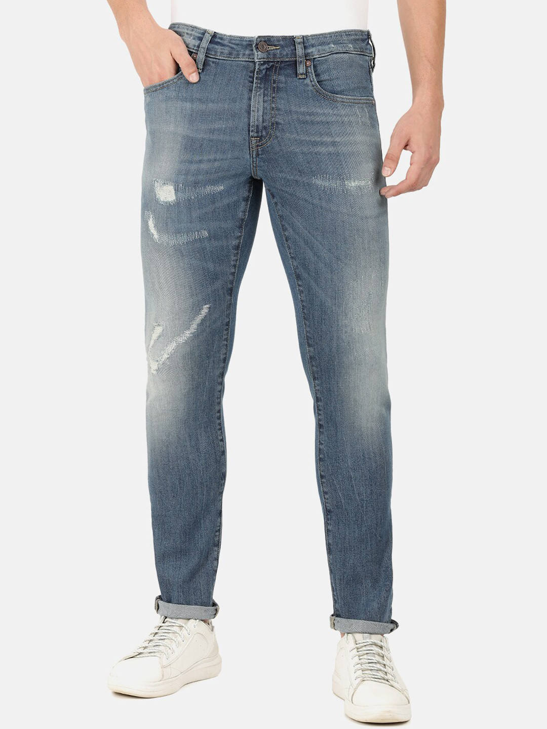 Buy EVERBLUE Men Tapered Slim Fit Mid Rise Low Distress Heavy Fade ...