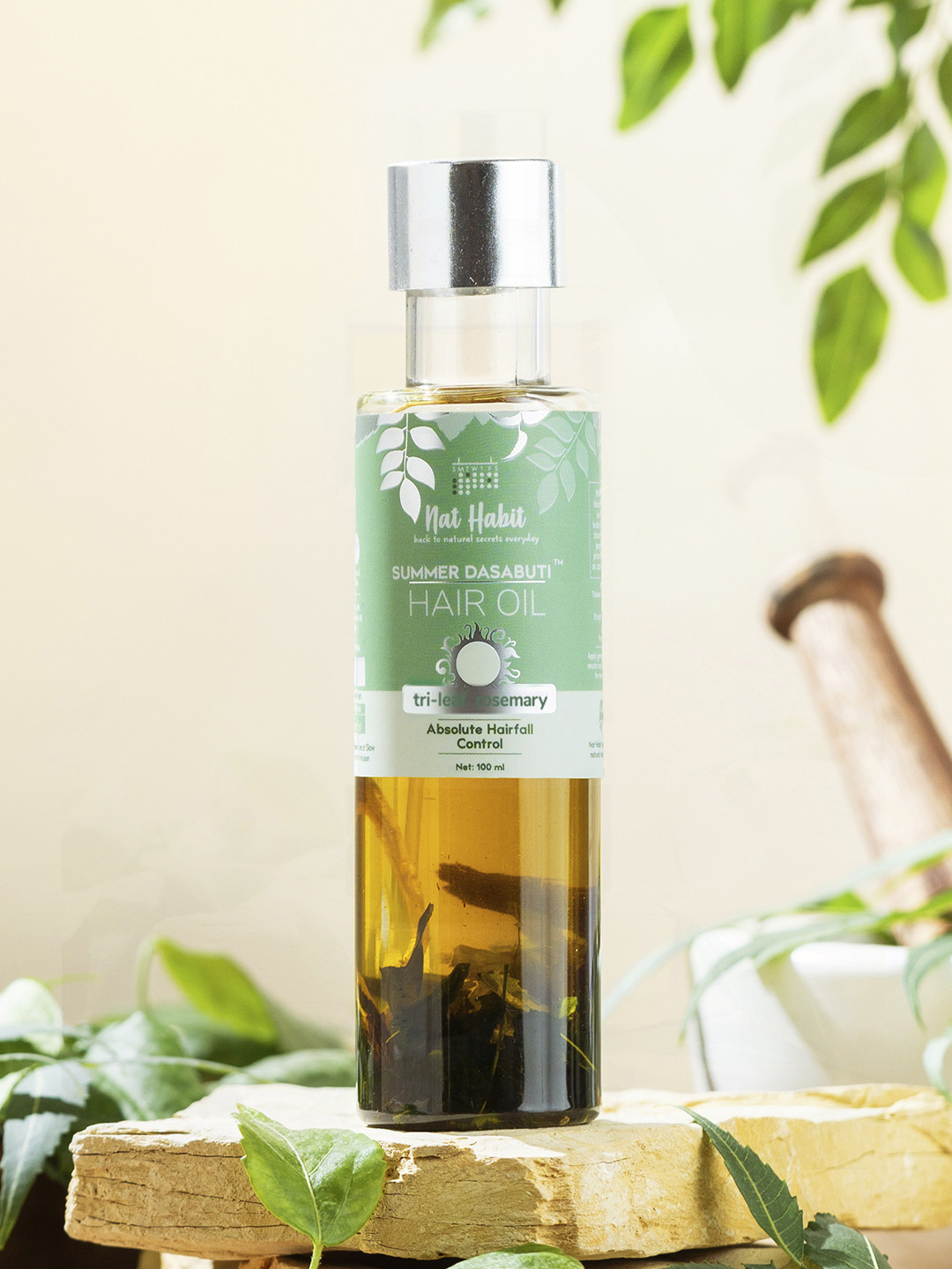 Buy Nat Habit Tri Leaf Summer Dasabuti Hair Oil Hair Fall Control & Ayurvedic Herbal 100ml ...
