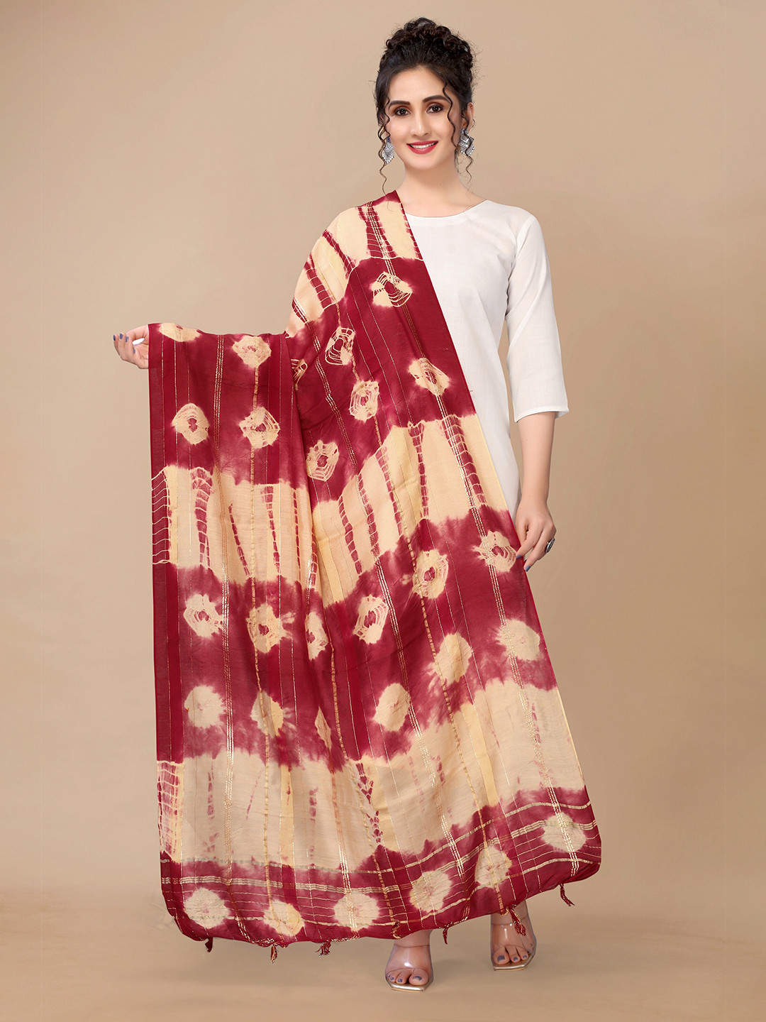 Buy Fashion FRICKS Dyed Bandhani Tie And Dye Dupatta With Zari ...