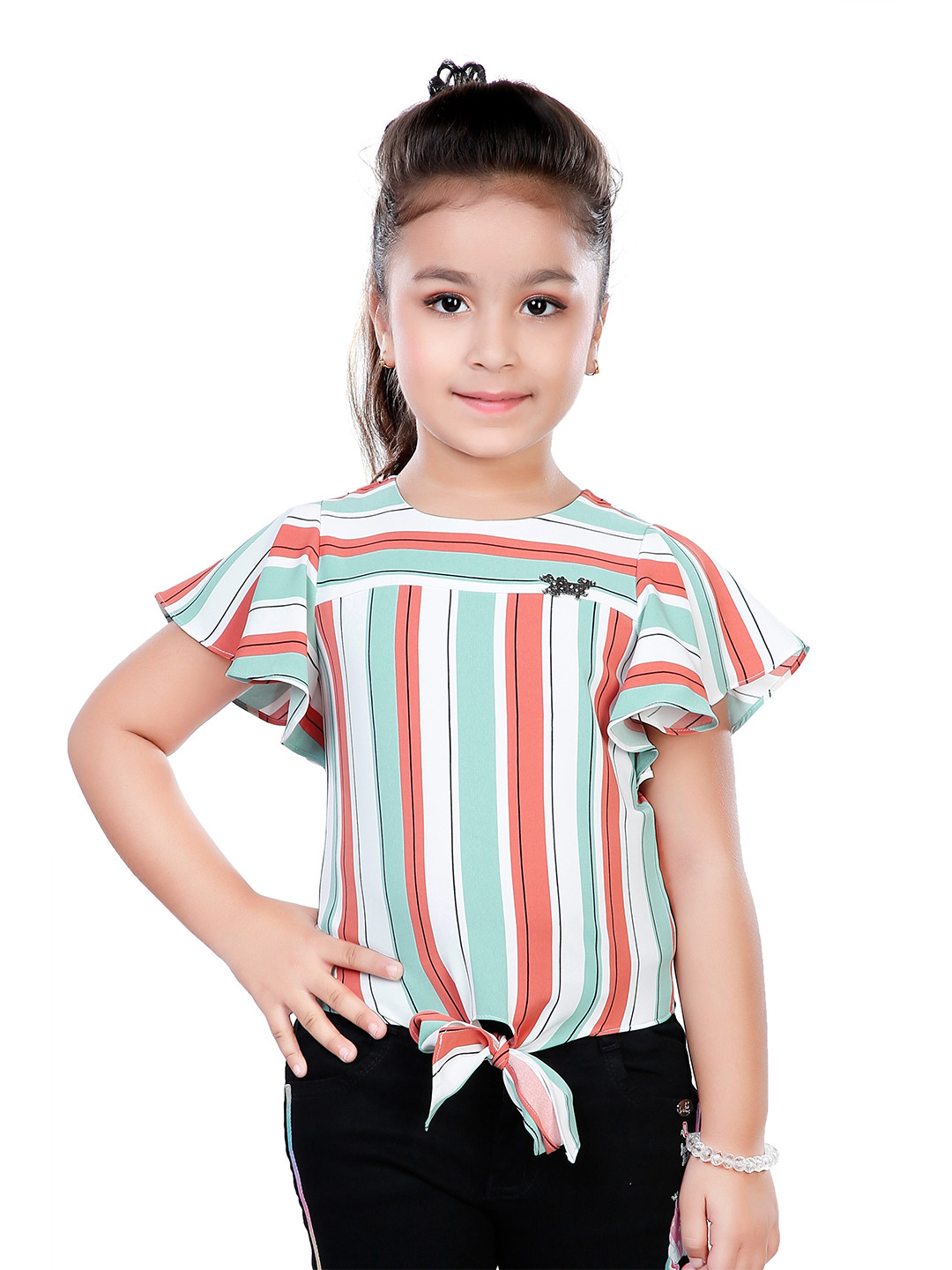 Buy Hunny Bunny Girls Striped Waist Tie Up Top - Tops for Girls ...