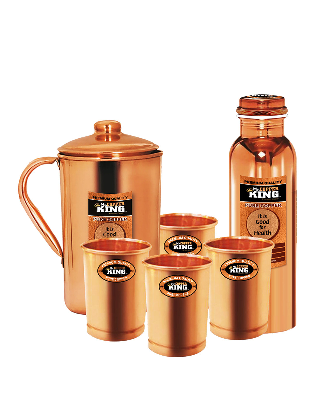 Buy MR. COPPER KING Set Of 6 Combo Copper Drinkware - Water Bottle for ...