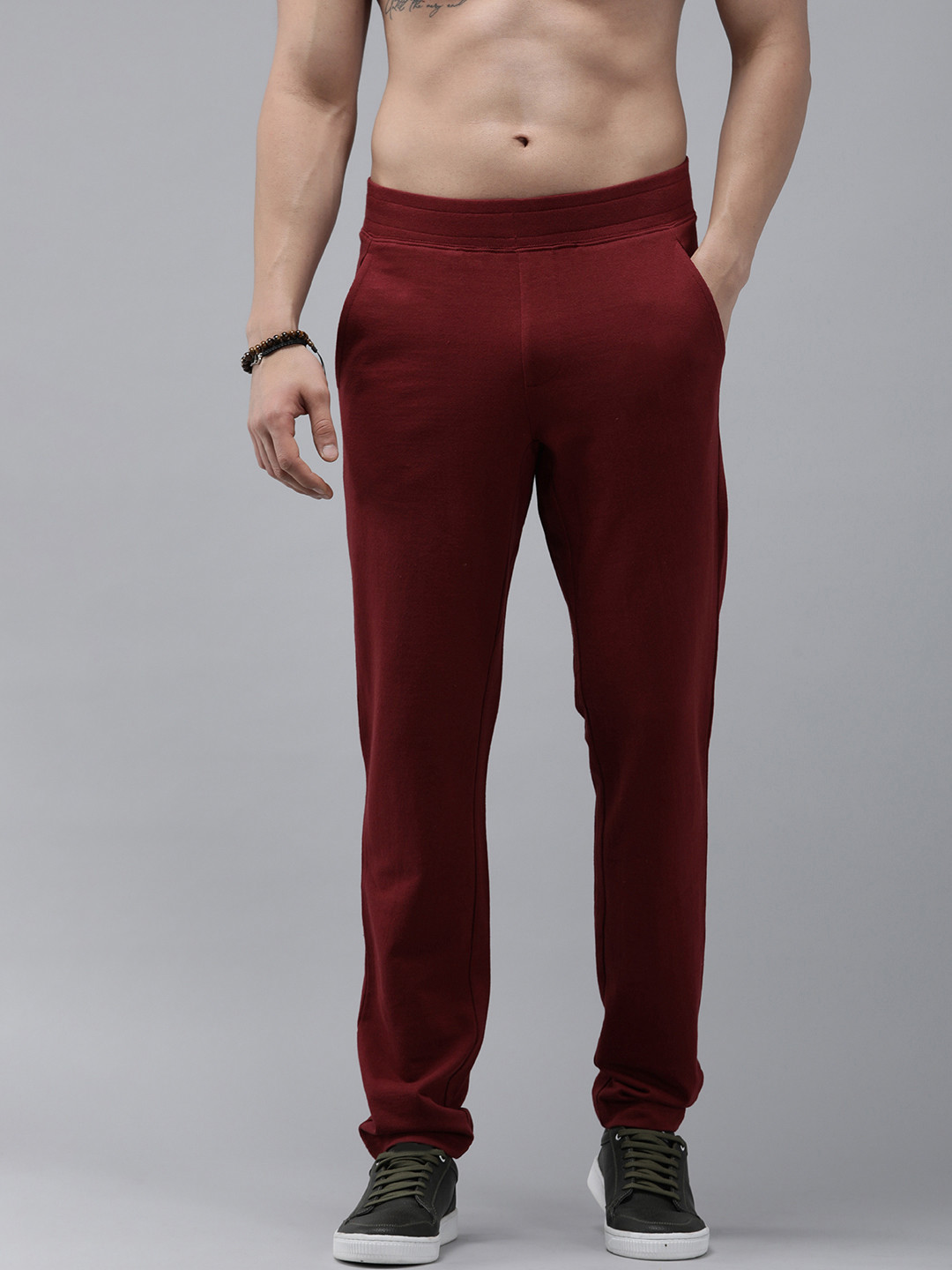 Buy Roadster Men Maroon Solid Track Pants - Track Pants for Men ...